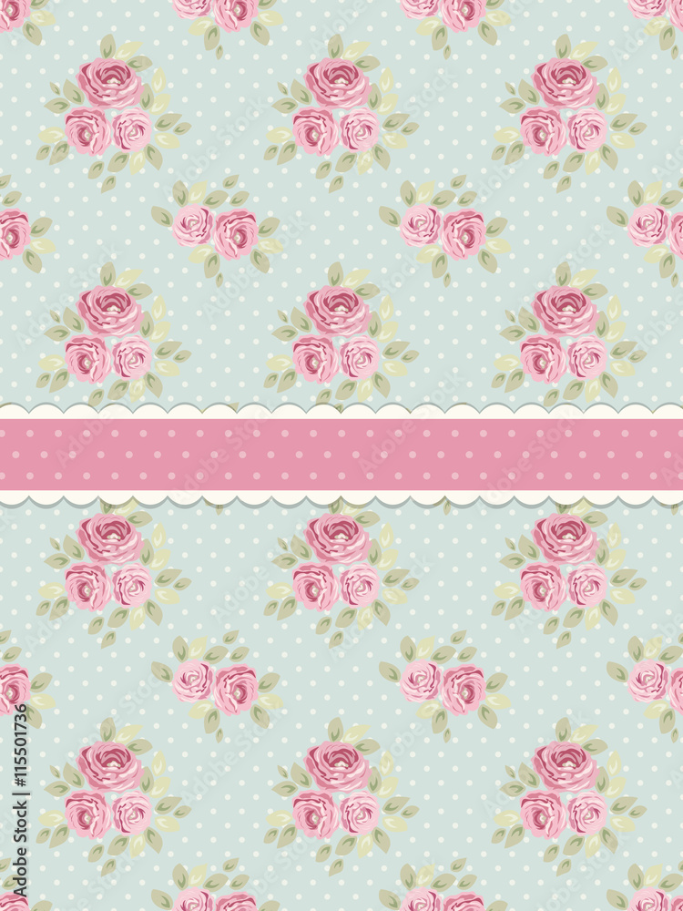 Cute shabby chic background with roses and polka dots for your ...