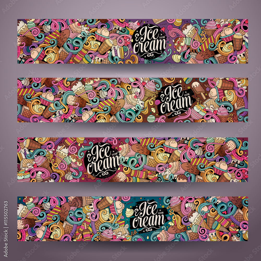 Cartoon line art vector doodles ice cream banners Stock Vector | Adobe ...