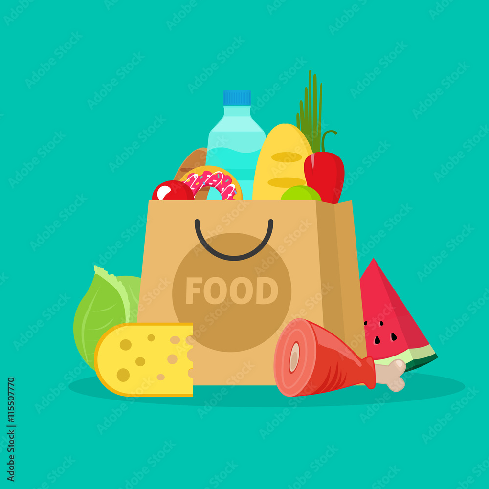 Grocery bag vector illustration isolated on white, paper bag of ...