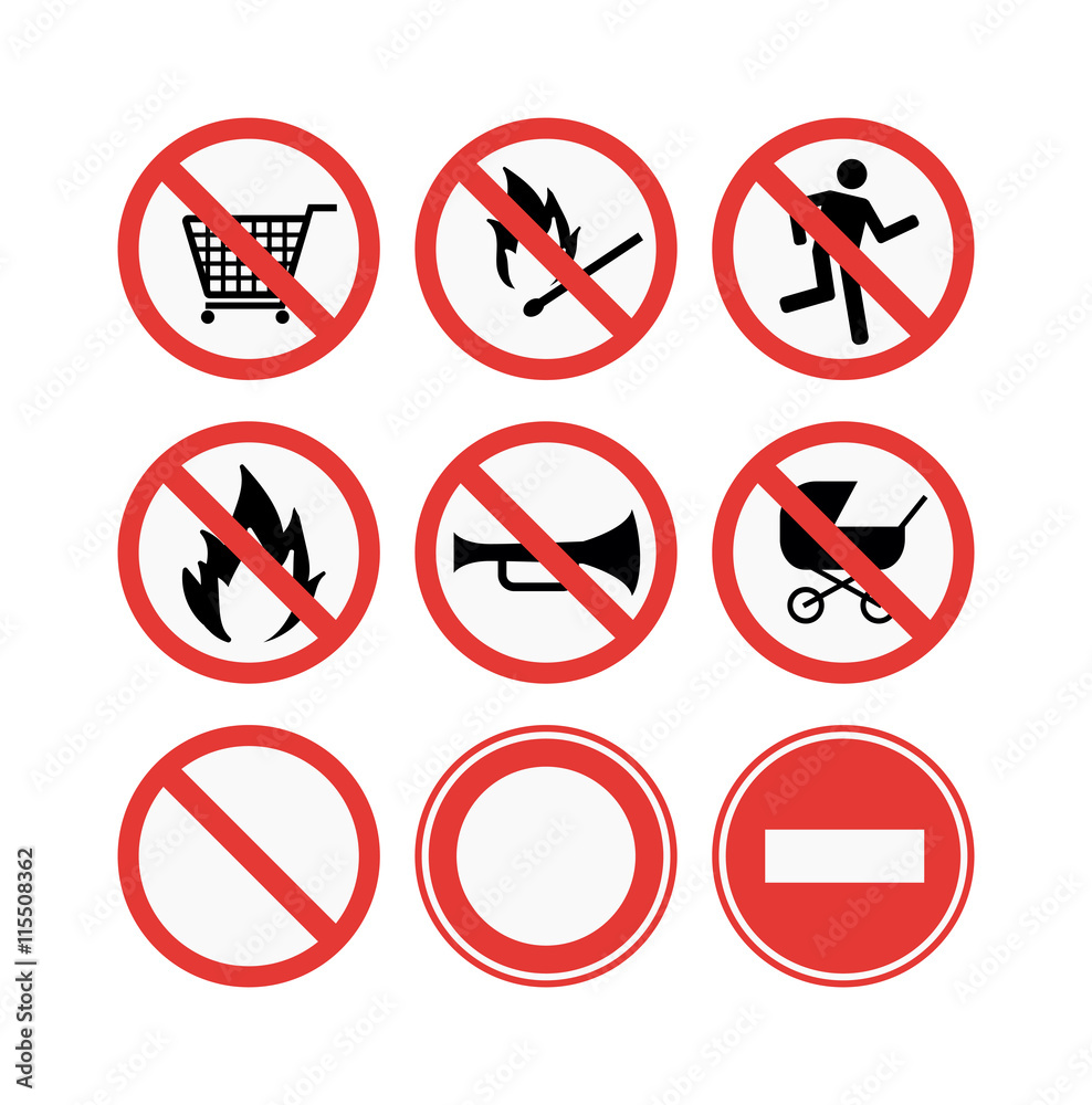 Prohibition signs set vector illustration. Warning danger symbol ...