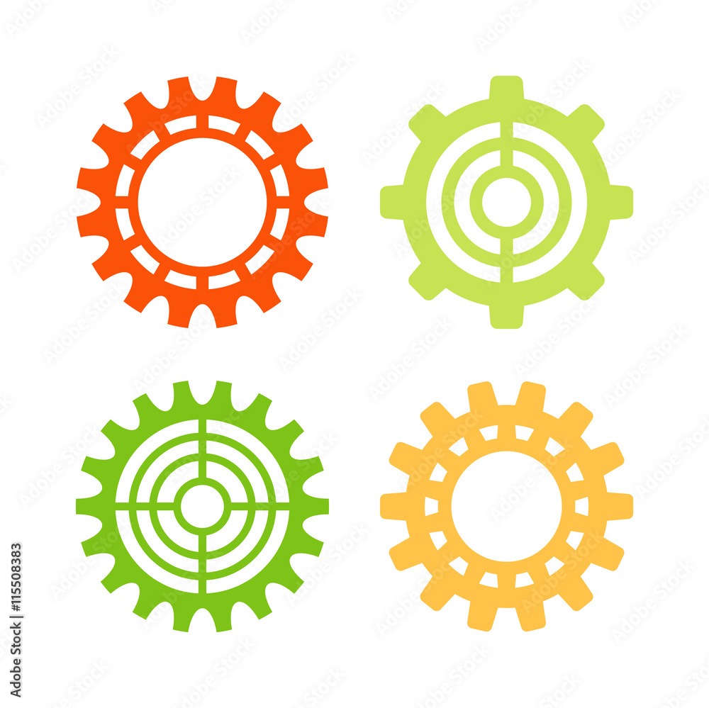 Vector gears icons set machine wheel mechanism machinery mechanical ...