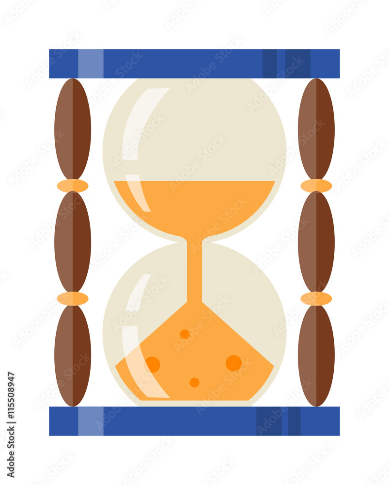 Transparent sandglass icon, time hourglass, sand clock flat design history second old object ...