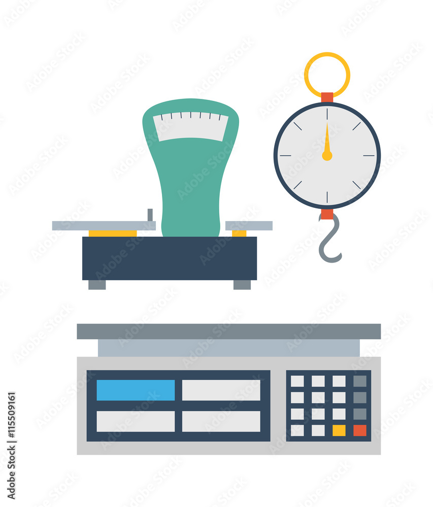 Web icon scales, weigh measurement. Isollated scales weighing ...