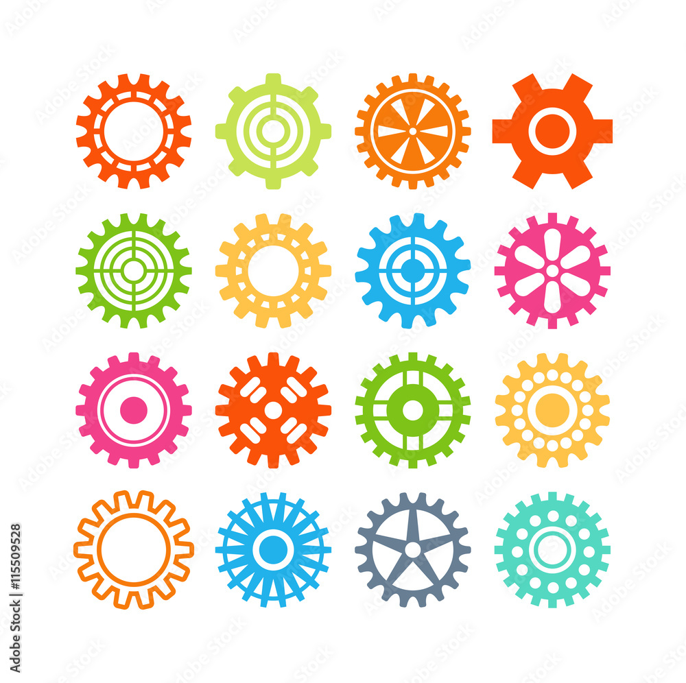 Vector gears icons set machine wheel mechanism machinery mechanical ...