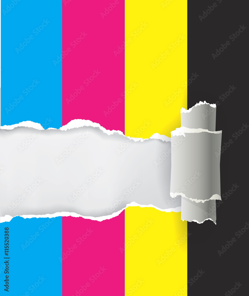Ripped paper with print colors. Illustration of ripped paper with ...
