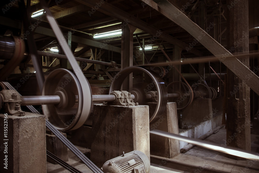 old machine working by water steam engine in agricultural factor Stock ...