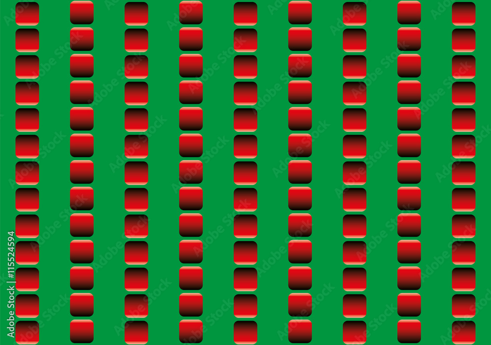 Optical illusion, illusory motion - the rows of red squares seem to ...