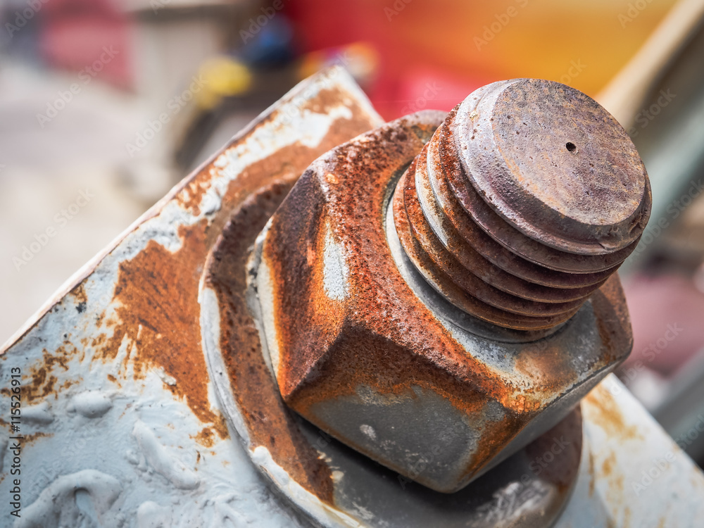 Foto de Rusty red nut and bolt, Selective focus and close up do Stock ...