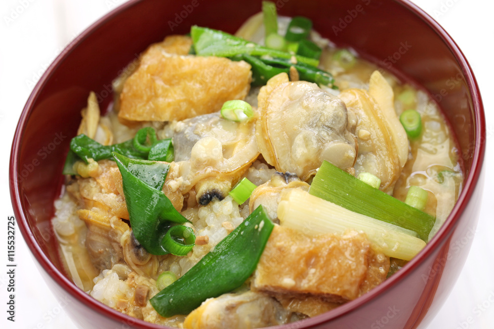 Fukagawadon, miso taste simmered clams rice bowl, Japanese traditional ...