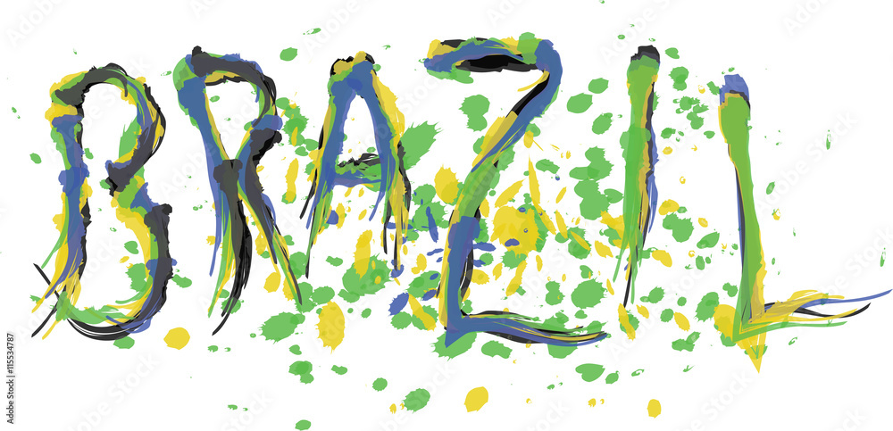Brasil, logo with national flag colors, hand drawn style. Digital ...
