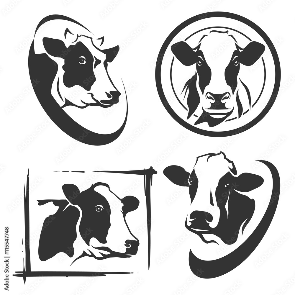Vetor de Cow head labels set do Stock | Adobe Stock