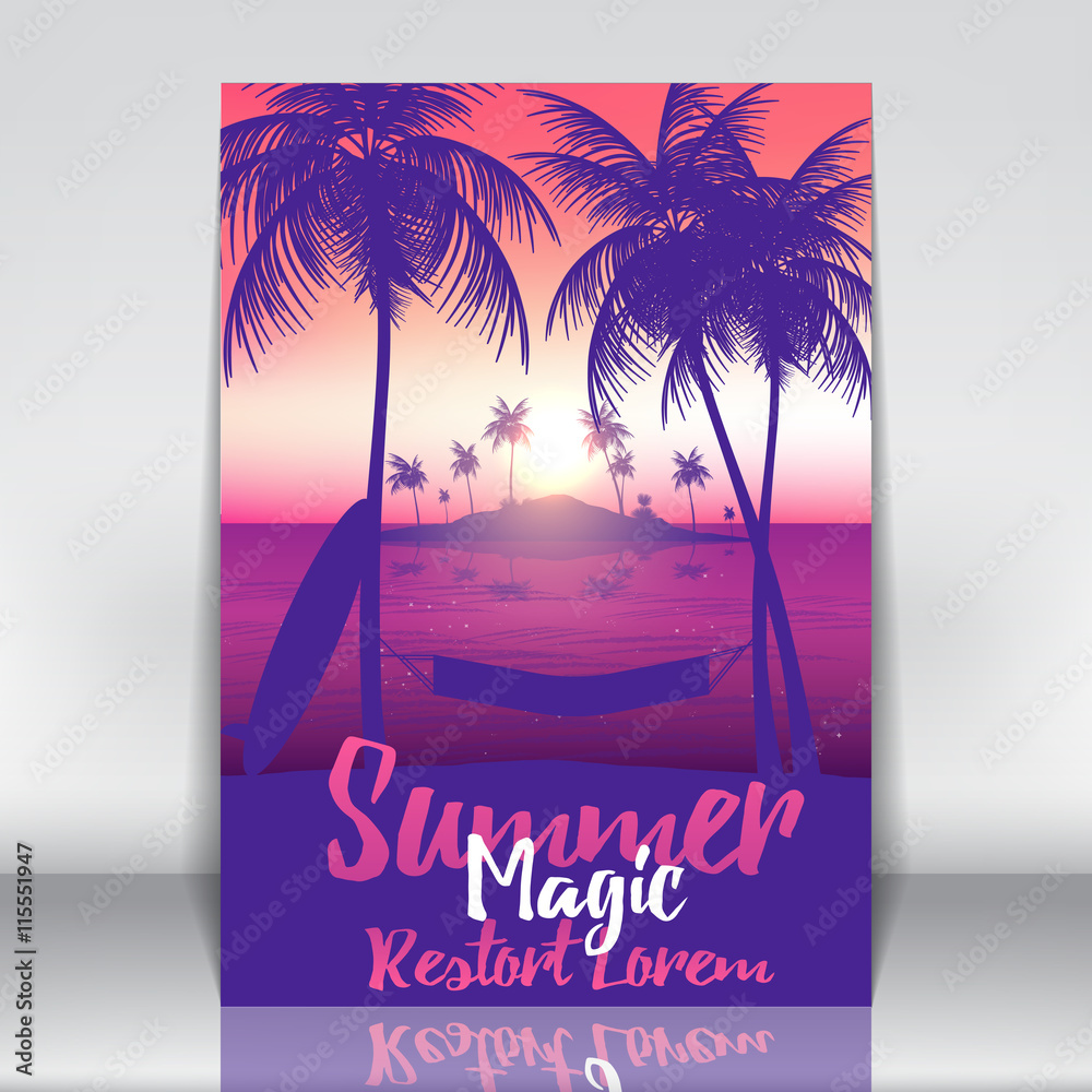 Tropical Summer Vacation Holiday Island Resort with Palm Tree and ...