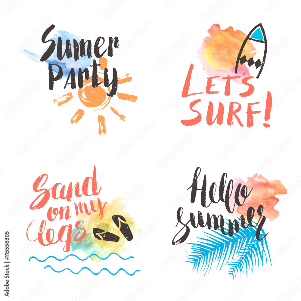 Hand lettering summer set. Greeting card. Vector illustration. Stock ...