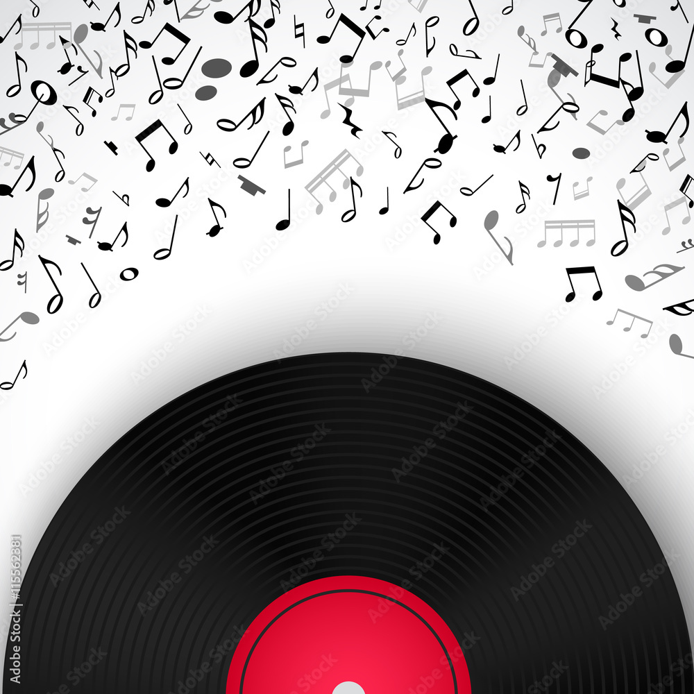 Abstract musical frame and border with black notes on white background ...