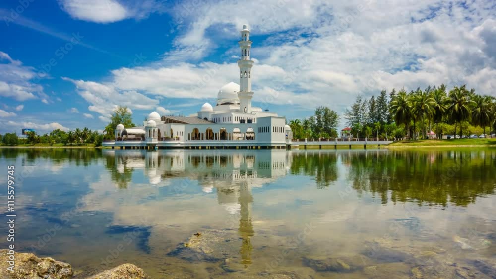 Floating Mosque With Fast Moving Clouds, Timelapse. Mosque Tengku ...