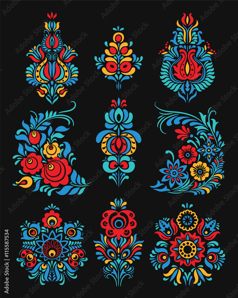 Vector set of flowers and floral composition in Russian Style Stock ...