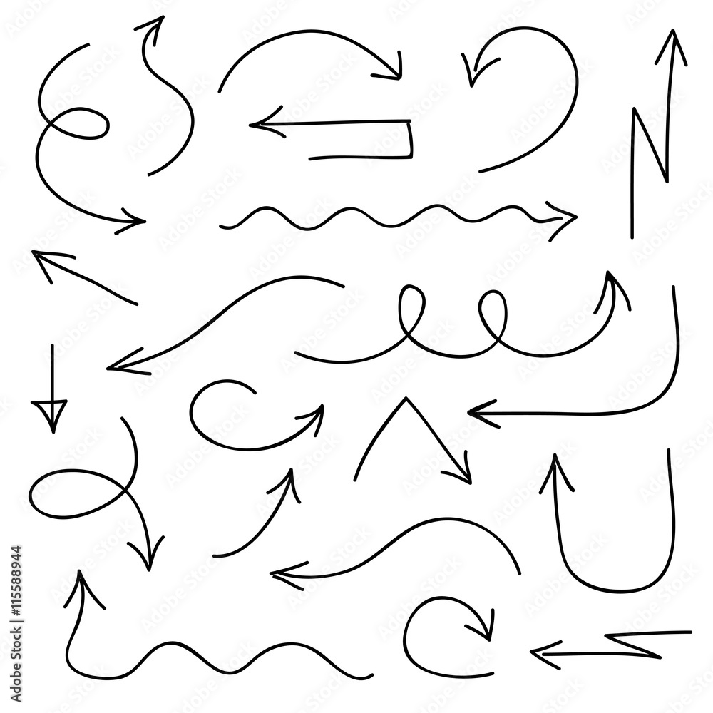 Black Arrows Icons In Hand Drawn Style Arrow Sketch Sign And Set Of 