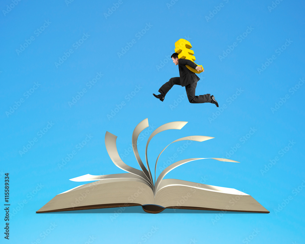 Man carrying Euro dollar sign and running on top of flipping pag Stock ...