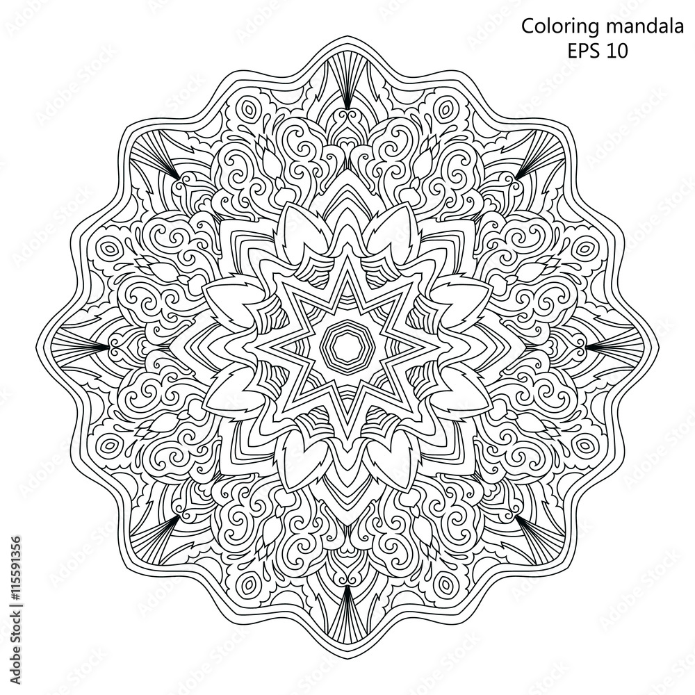 Mandala Coloring page for adult vector Illustration Stock Vector ...