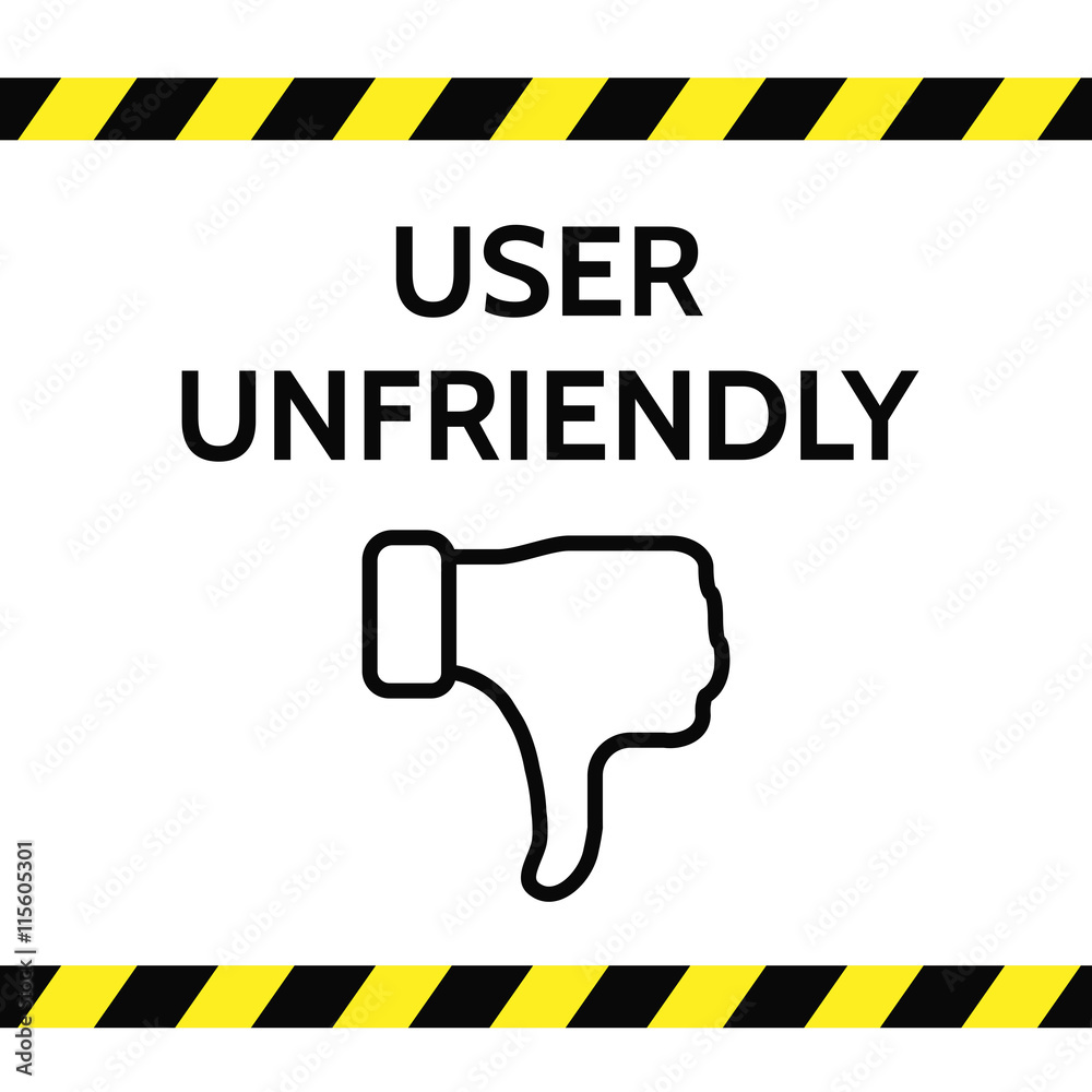 User unfriendly concept illustration with thumb down, black and yellow ...