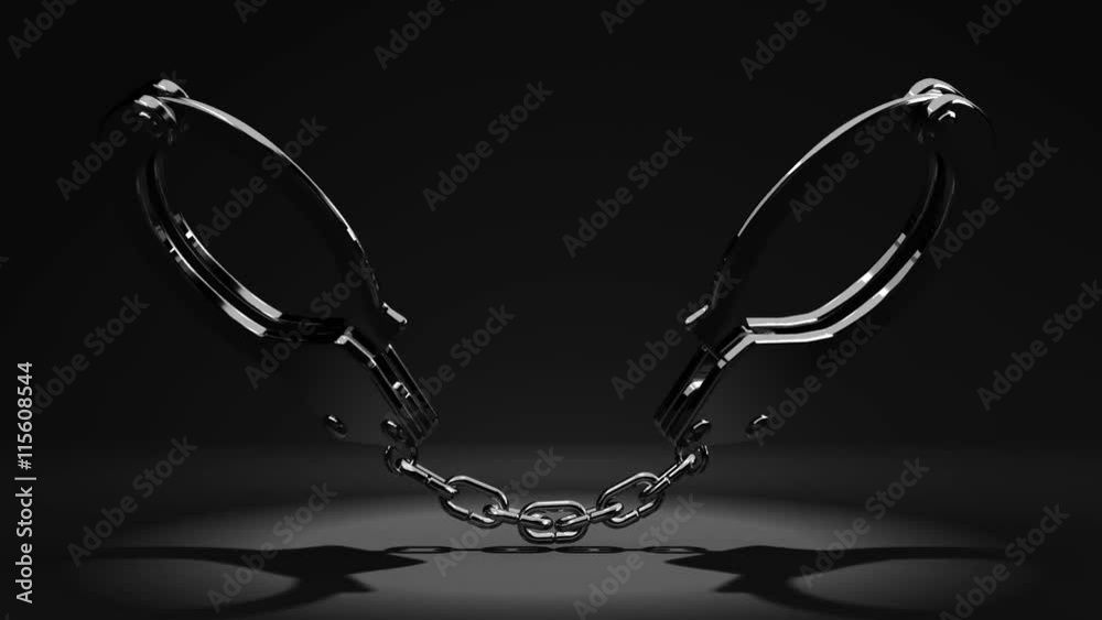 Handcuffs On Black Background. Loop able 3DCG render Animation. Stock ...