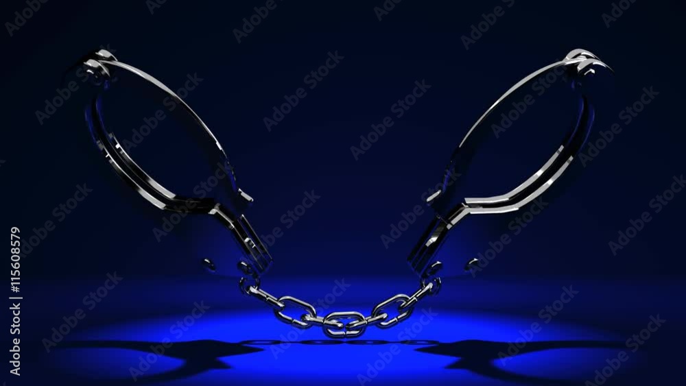 Handcuffs On Blue Background. Loop able 3DCG render Animation. Stock ...