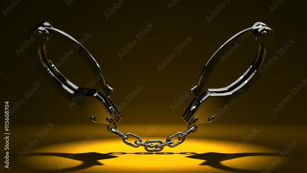 Handcuffs On Yellow Background. Loop able 3DCG render Animation. Stock ...