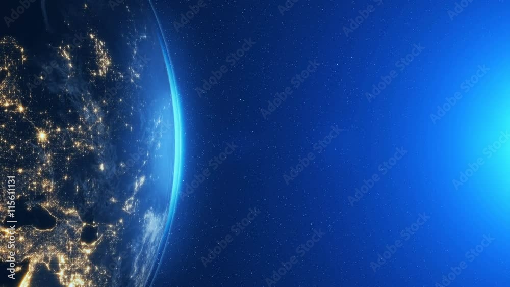 Highly detailed epic moonlight world skyline. Planet earth Europe zone ...