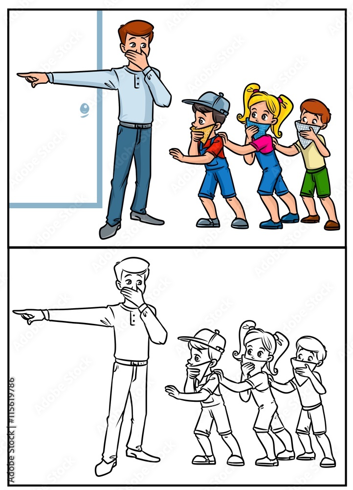 Fire safety table evacuation plan children smoke cartoon illustration ...