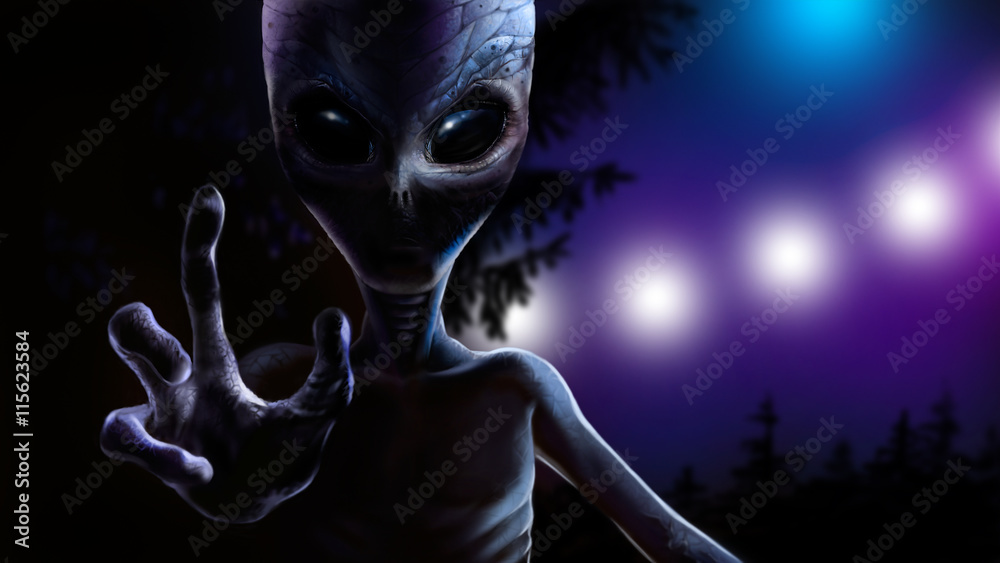 The alien holding a hand up, trying to grab you and welcome. Stock ...