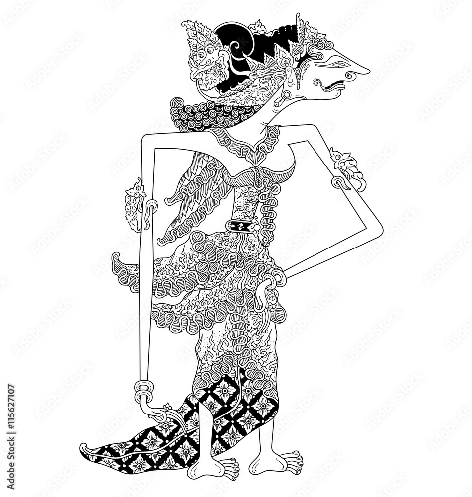 a character of traditional puppet show, wayang kulit from java ...