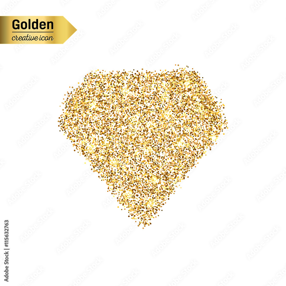 Gold glitter vector icon of diamond isolated on background. Art creative concept illustration ...