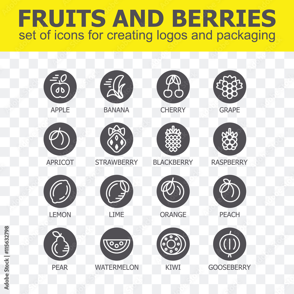 Fruit and berries icon collection - vector illustration. Fruit and ...