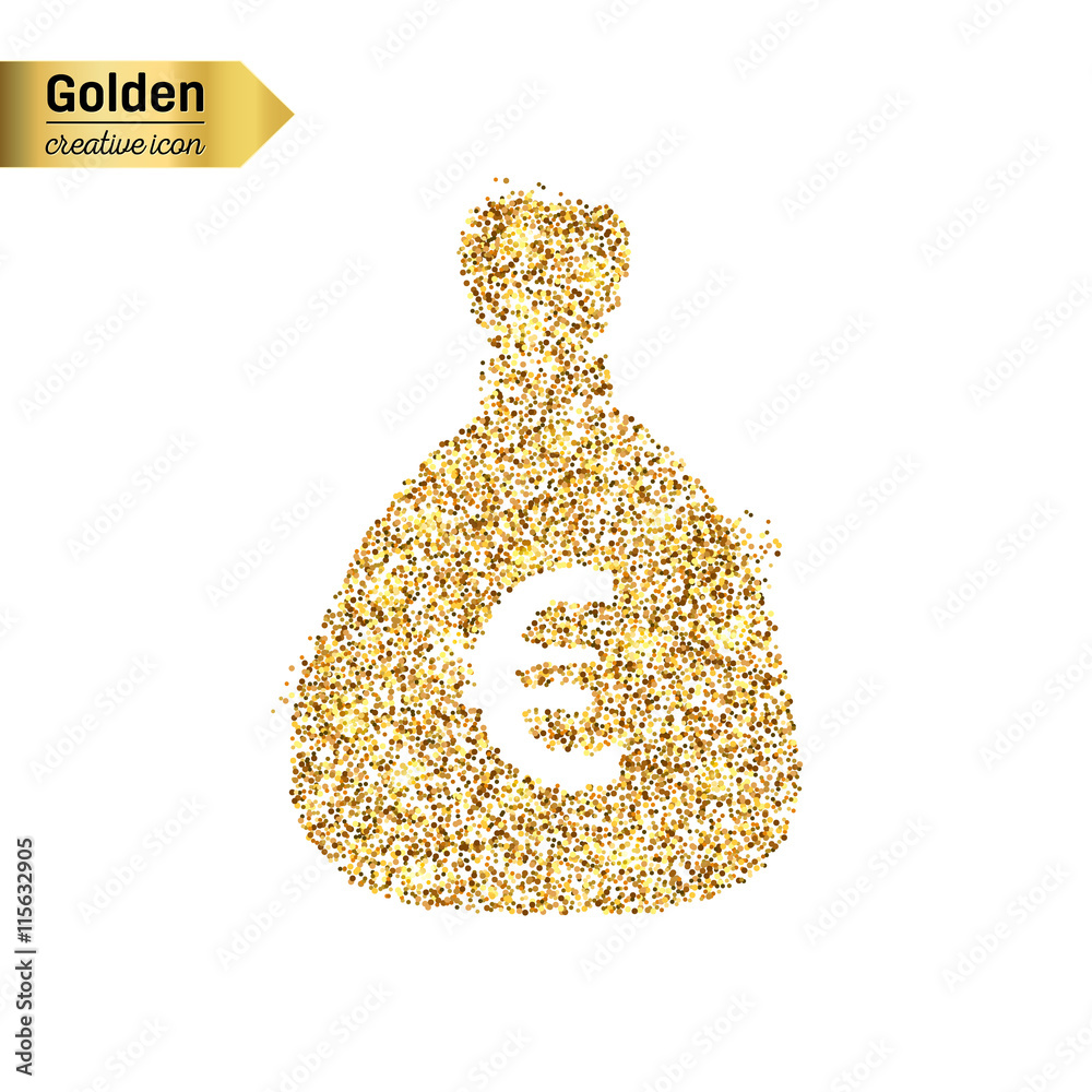 Gold glitter vector icon of money bag isolated on background. Art ...