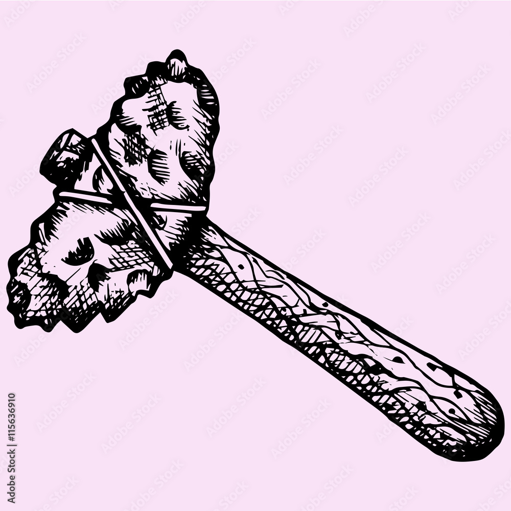 Ancient stone axe Primitive hammer doodle style sketch illustration ...