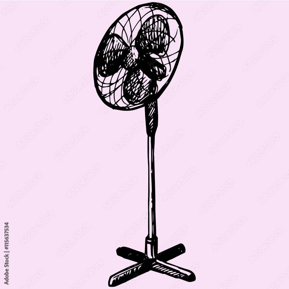 Electric floor fan doodle style sketch illustration hand drawn vector ...