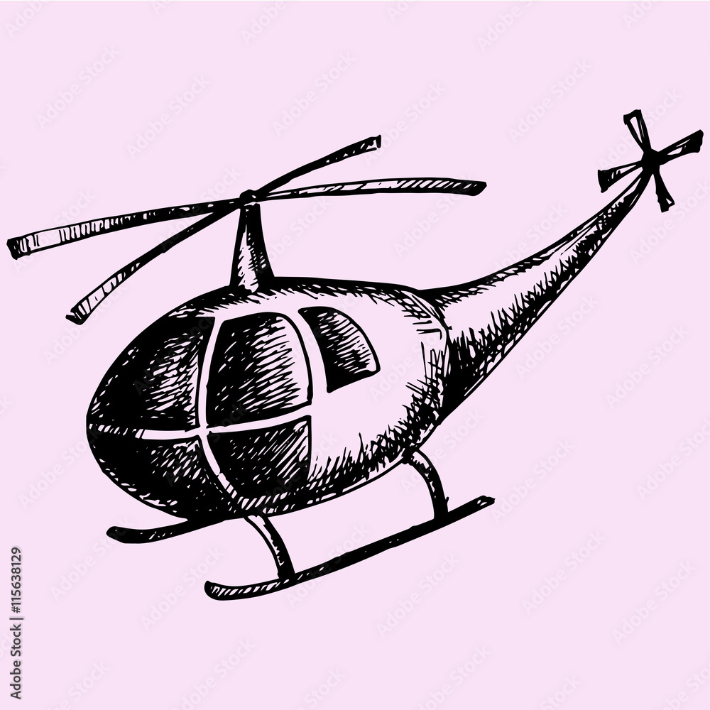 helicopter doodle style sketch illustration hand drawn vector Stock ...