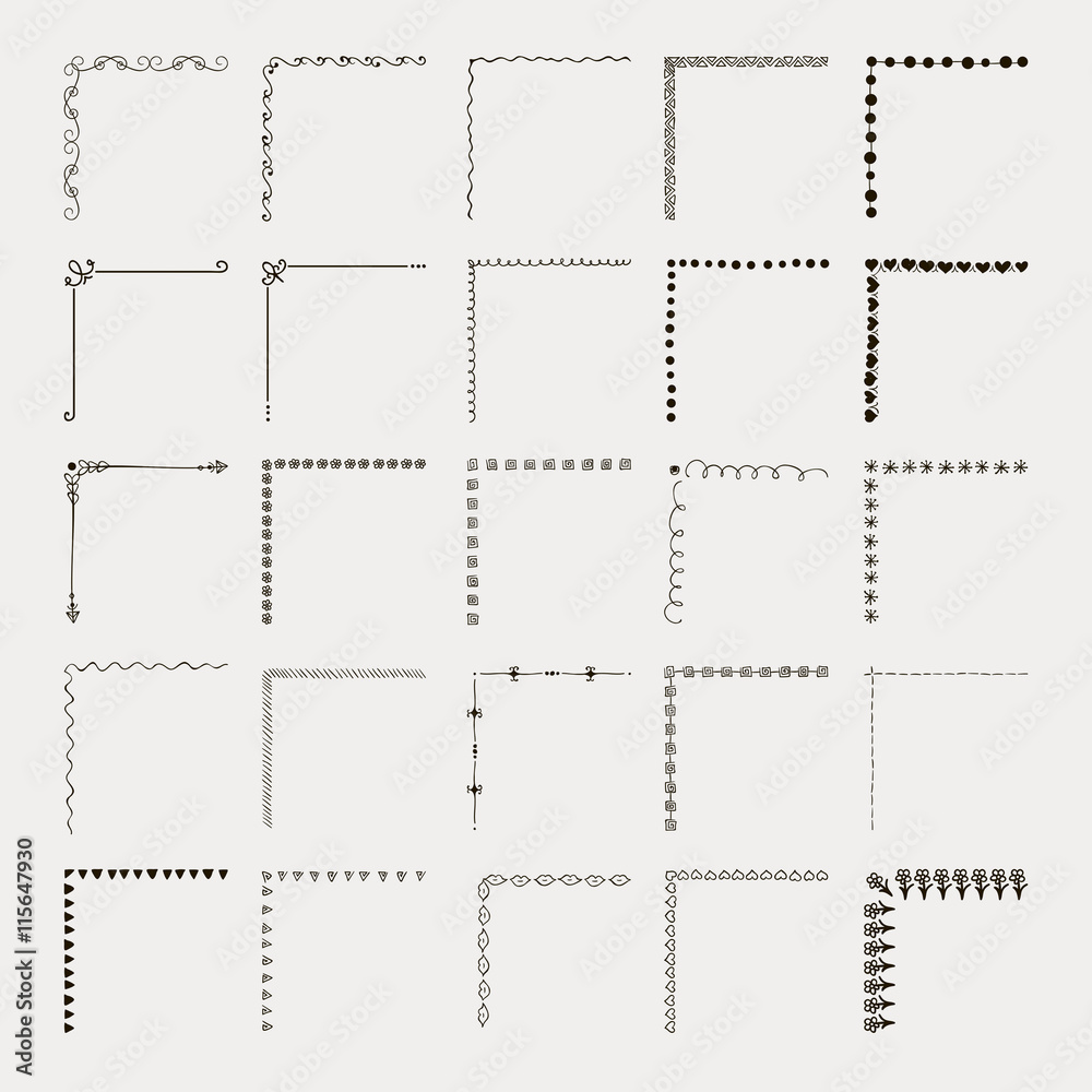 Vector Black Decorative Hand Drawn Outlined Corners Stock Vector ...