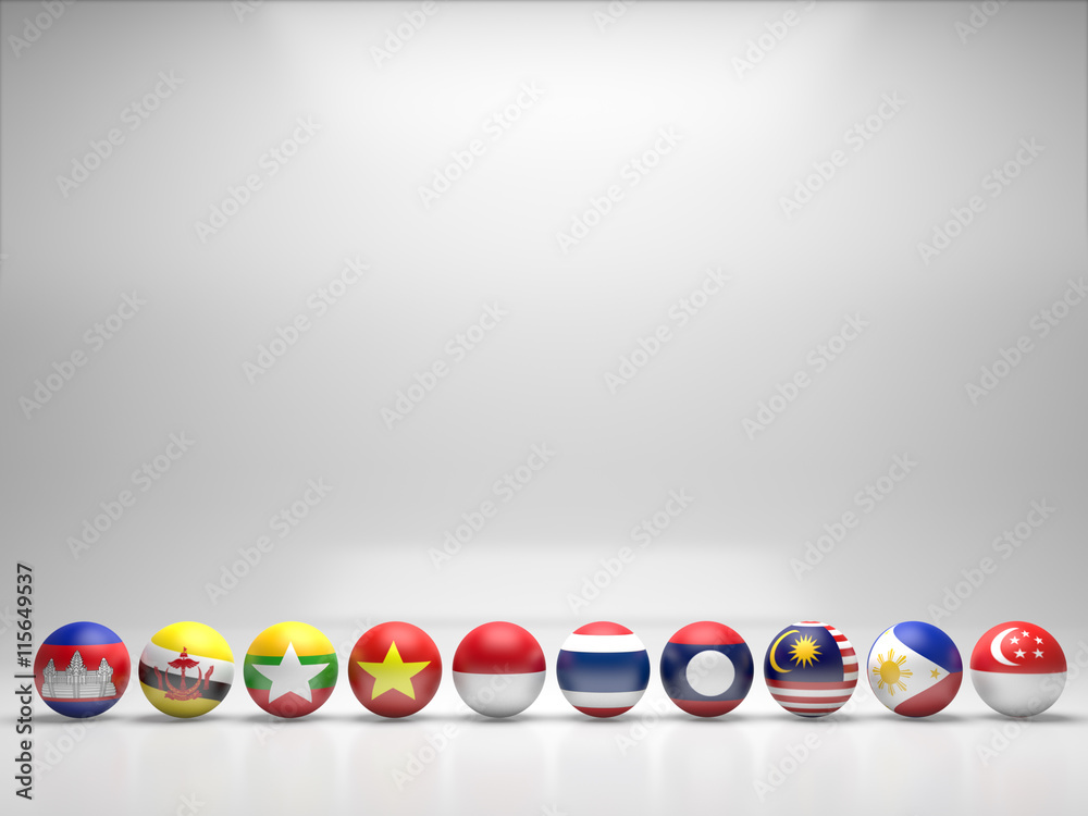 AEC, Asean Economic Community flag symbols.3d rendering. Stock ...