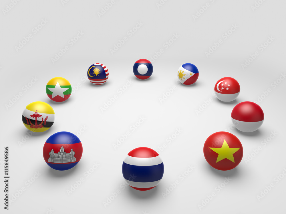 AEC, Asean Economic Community flag symbols.3d rendering. Stock ...