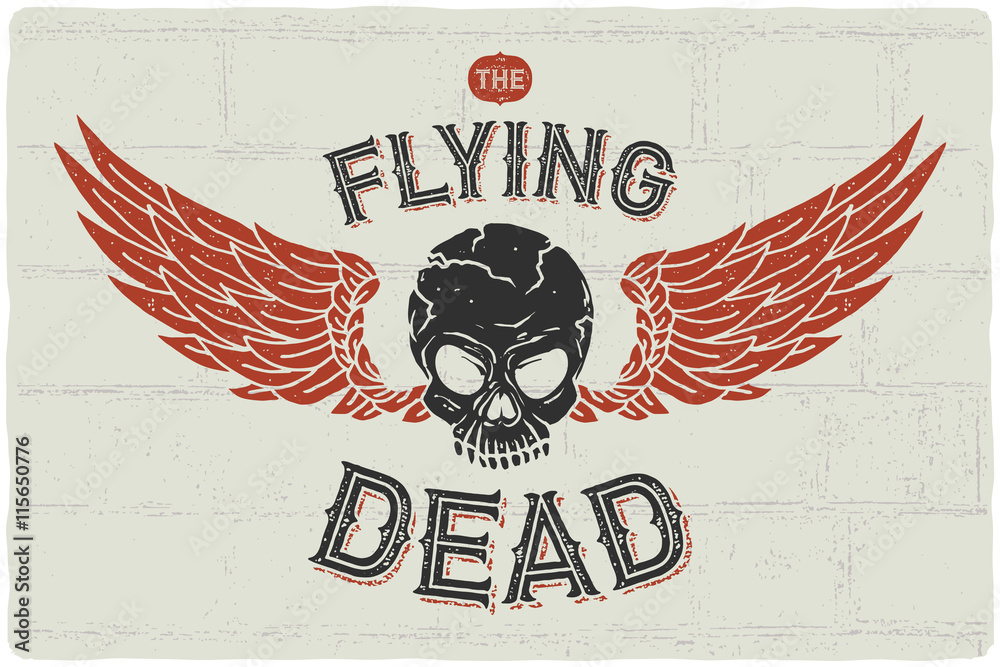 Angry flying skull head with wings t-shirt print text slogan "The ...