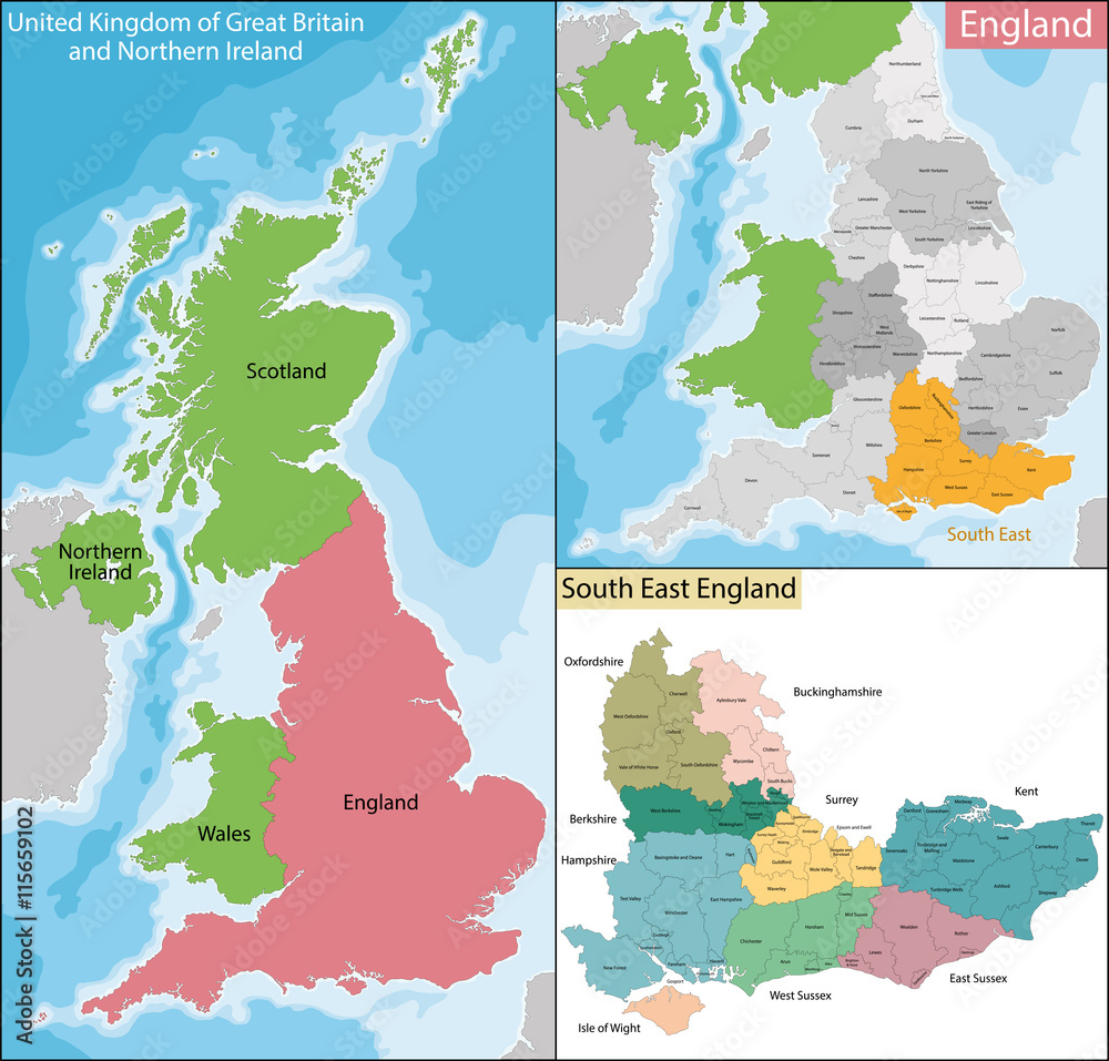 Map of South East England Stock Vector | Adobe Stock