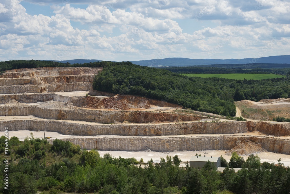 Landscape Picture on the deep opencast stone mine, quarry or surface ...