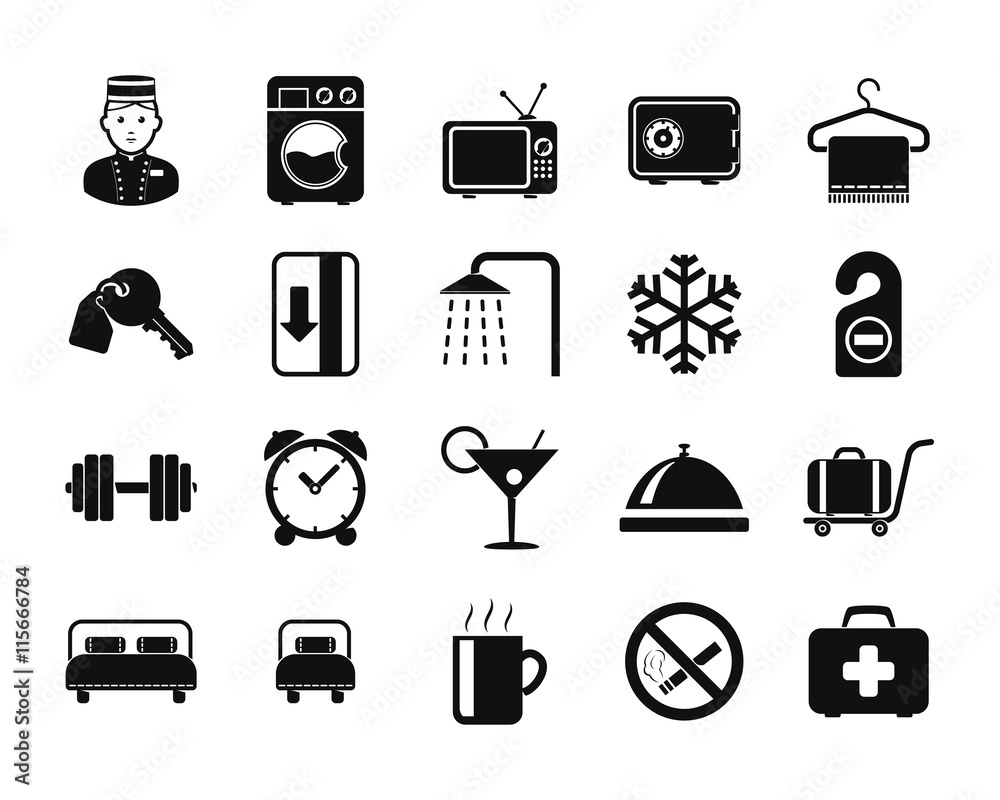 Hotel pictograms set. Black and White Stock Vector | Adobe Stock