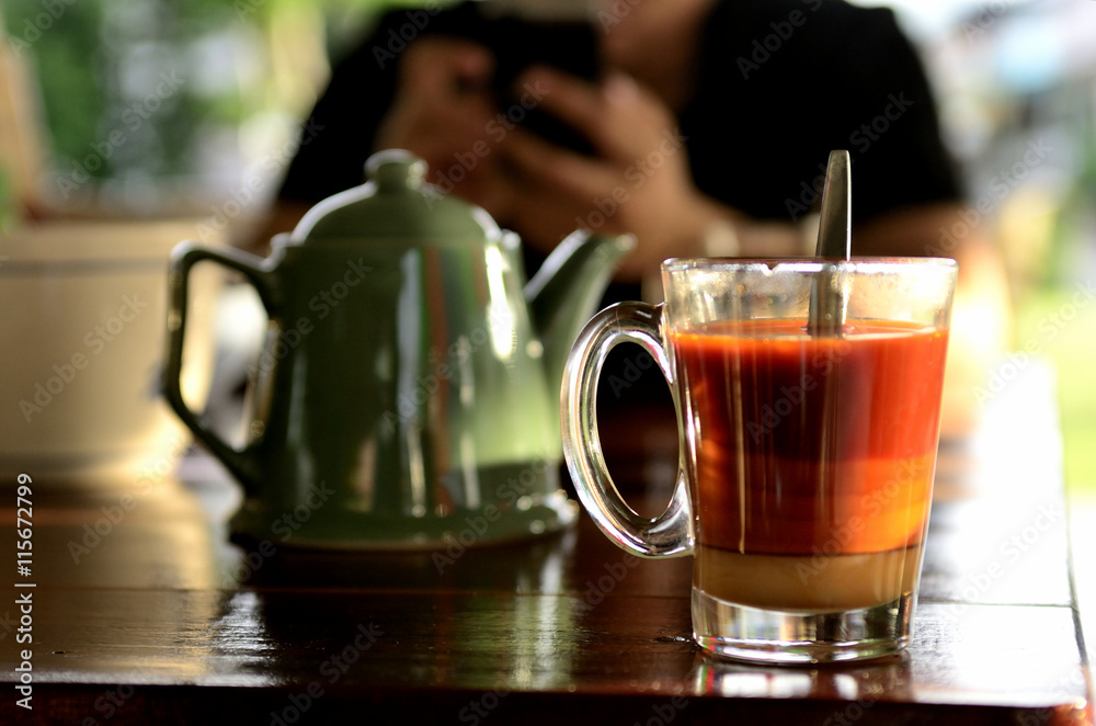 Thai Hot Milk Tea, Cha-Ron is a drink made from strongly brewed back ...