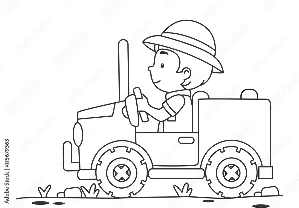 Safari Jeep Coloring Page