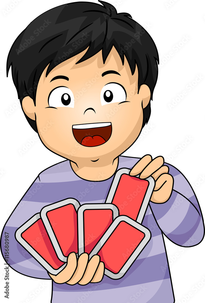 Kid Boy Playing Cards Stock Vector | Adobe Stock