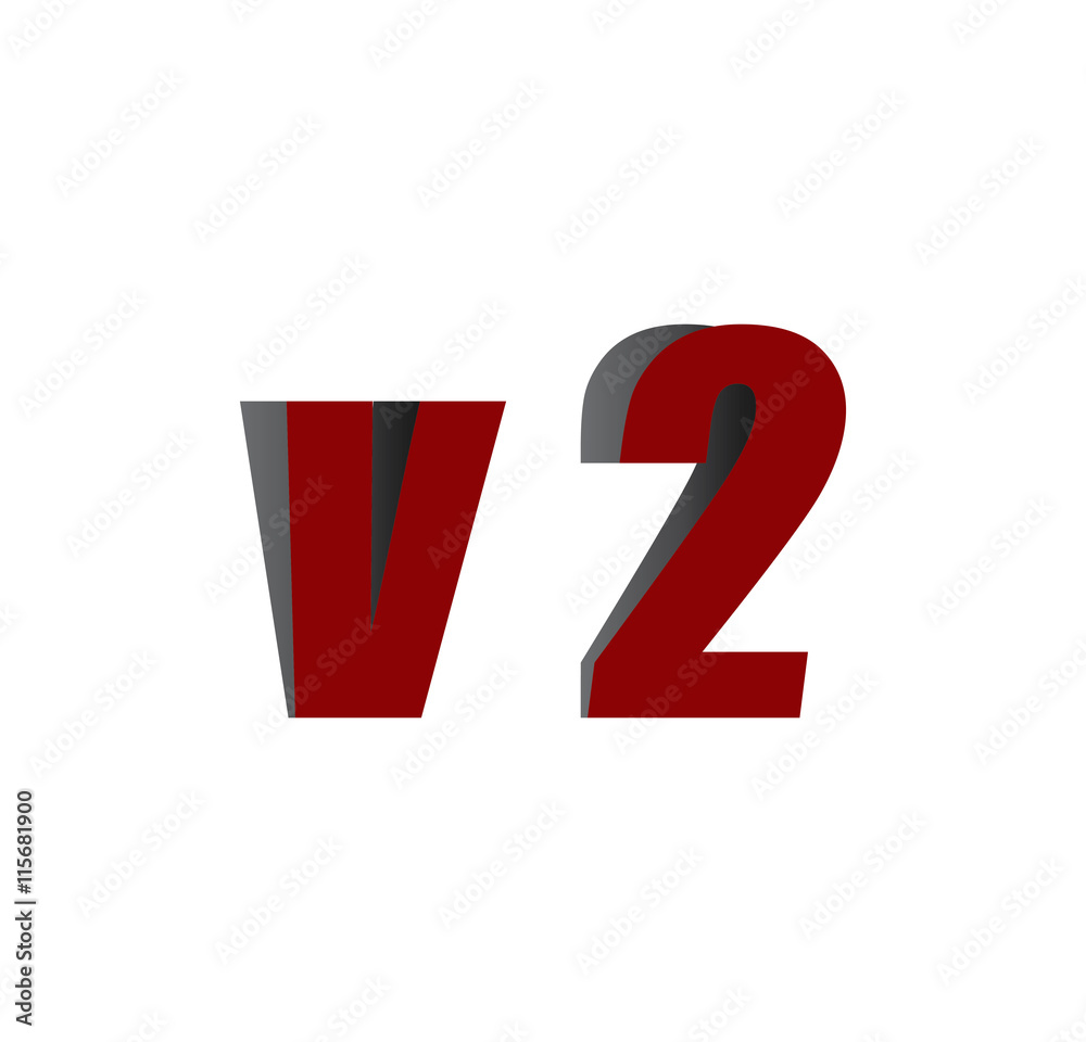 v2 logo initial red and shadow Stock Vector | Adobe Stock