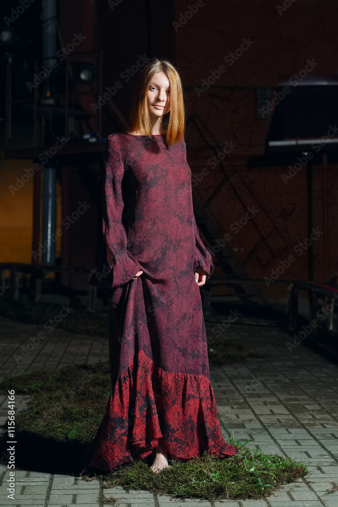 fashion model in long designers dress in night show Stock Photo | Adobe ...