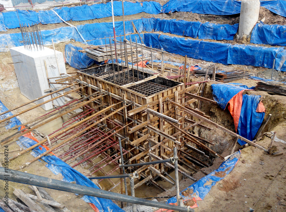 Photo & Art Print Pile cap form work with reinforcement bar in it and ...